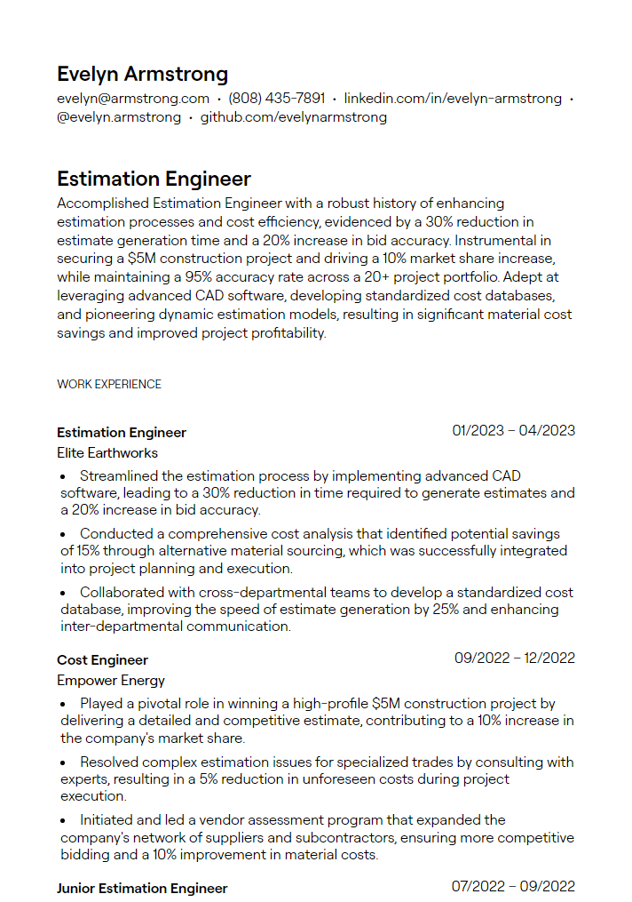 1+ Estimation Engineer Resume Examples [with Guidance]