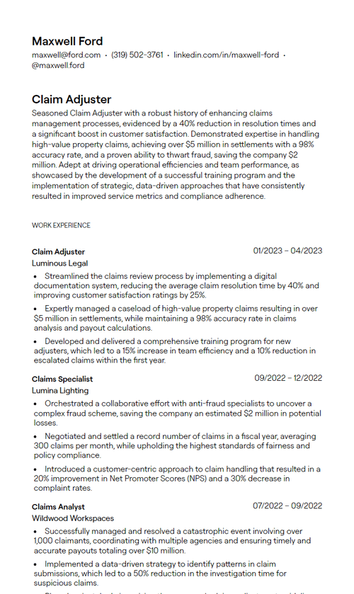 1+ Claim Adjuster Resume Examples [with Guidance]