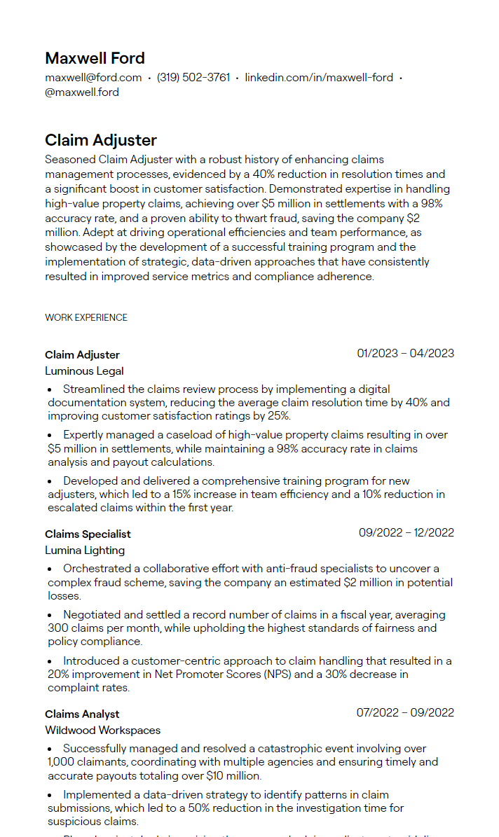 1+ Claim Adjuster Resume Examples [with Guidance]