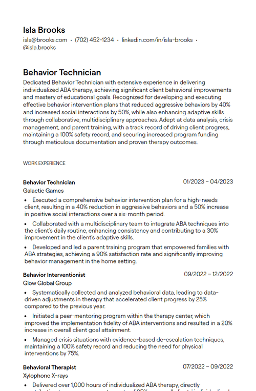 2+ Behavior Technician Resume Examples [with Guidance]