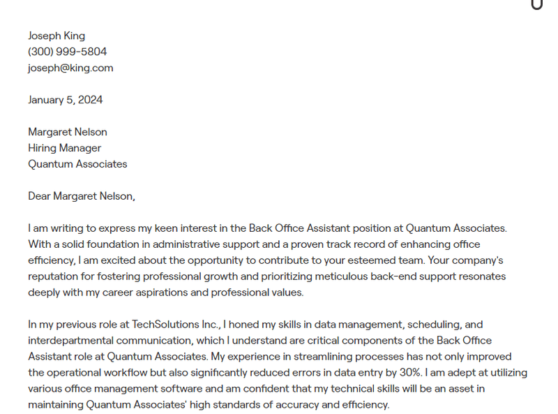 2+ Back Office Assistant Cover Letter Examples (with In-Depth Guidance)