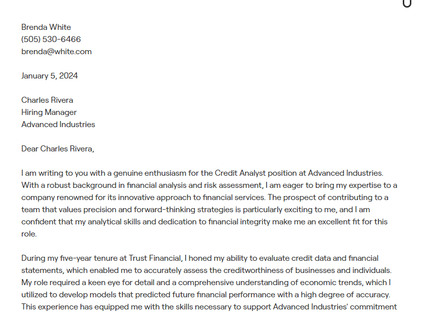 8+ Credit Analyst Cover Letter Examples (with In-Depth Guidance)