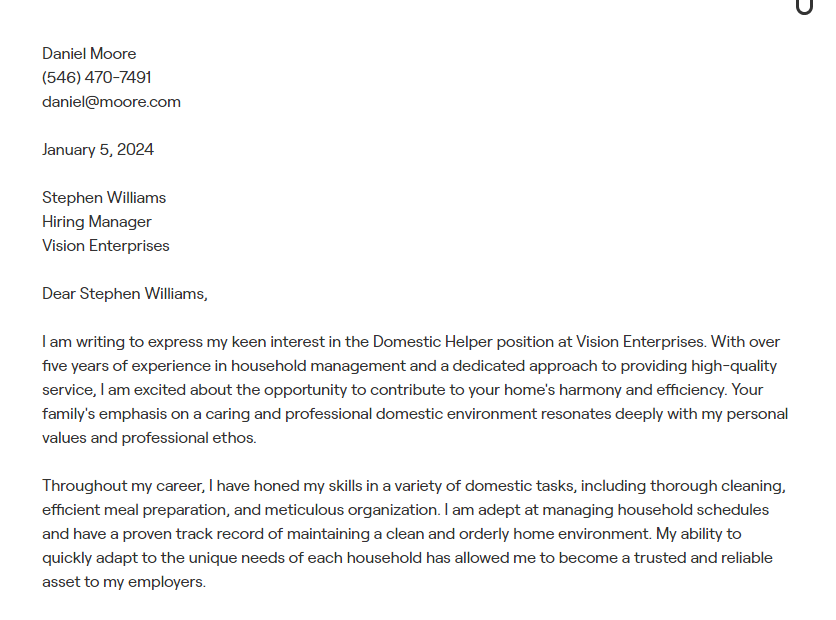 1+ Domestic Helper Cover Letter Examples (with In-Depth Guidance)