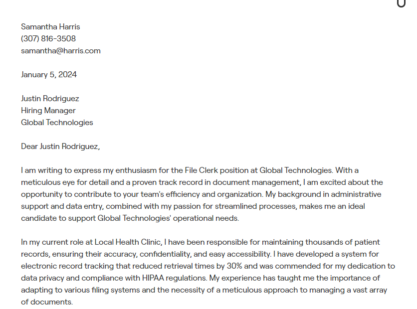 1+ File Clerk Cover Letter Examples (with In-Depth Guidance)