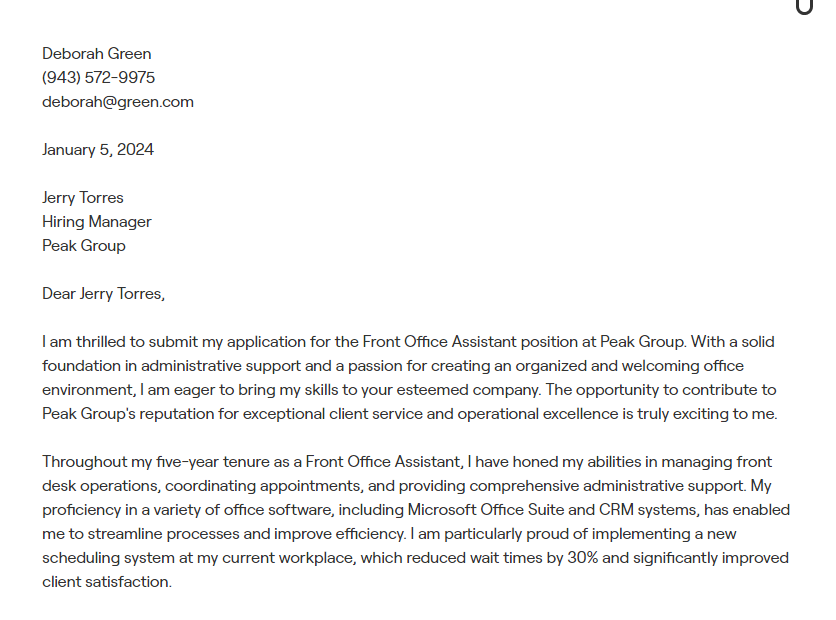 1+ Front Office Assistant Cover Letter Examples (with In-Depth Guidance)