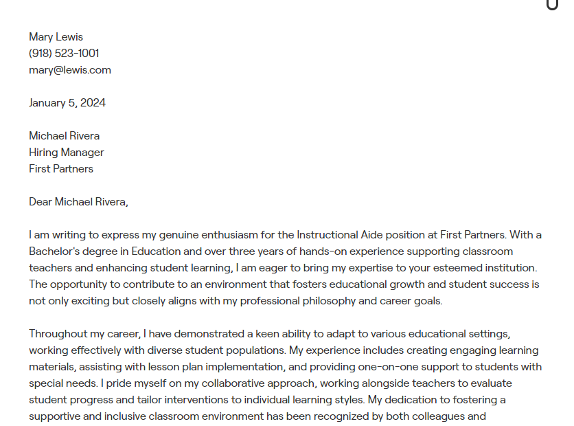 3+ Instructional Aide Cover Letter Examples (with In-Depth Guidance)