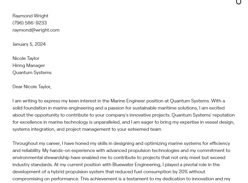 1+ Marine Engineer Cover Letter Examples (with In-Depth Guidance)