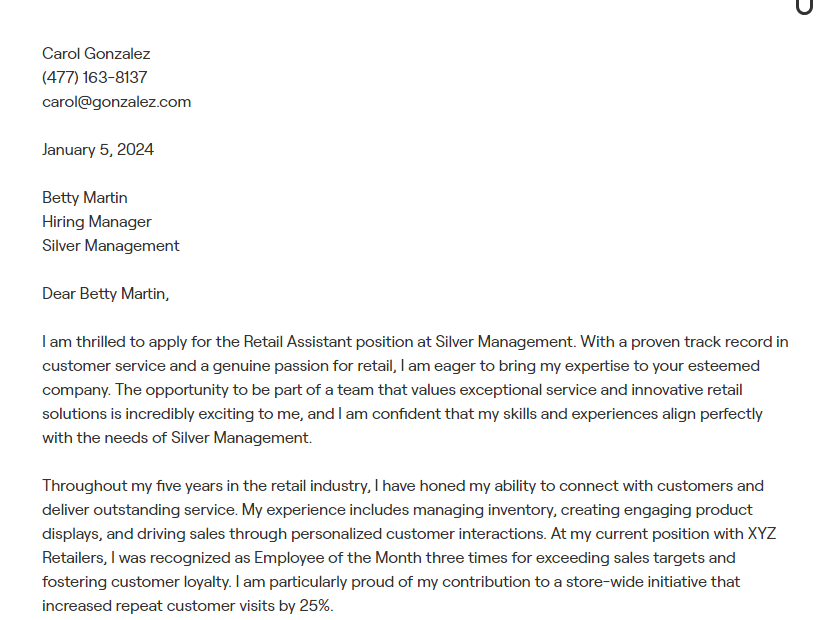 1+ Retail Assistant Cover Letter Examples (with In-Depth Guidance)