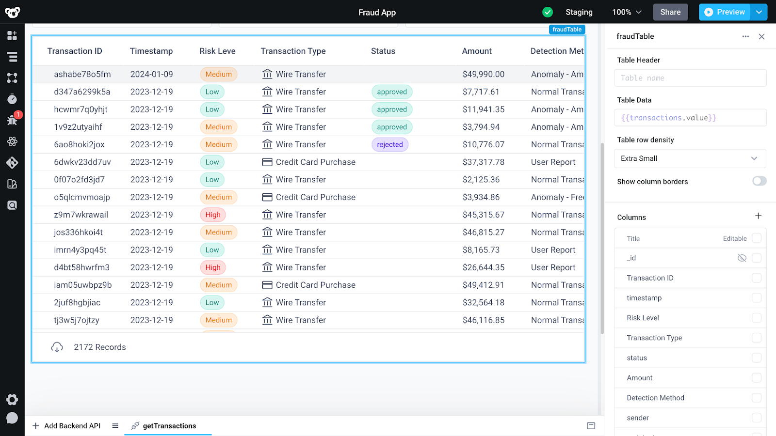 Displaying transaction insights as hero numbers