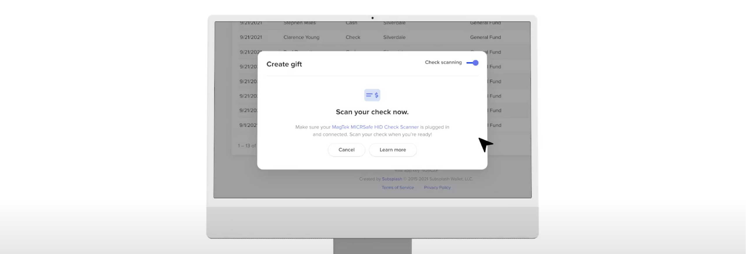 New! Check Scanning is live in Subsplash Giving