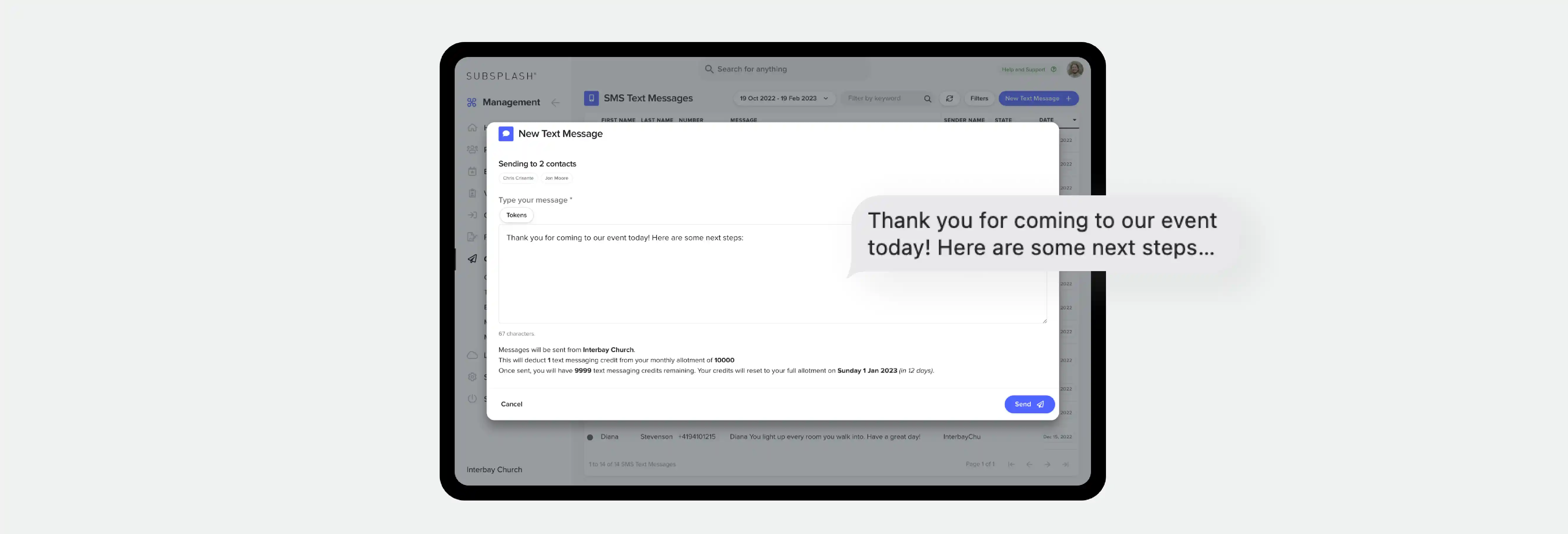 SMS text messaging—now available with Subsplash