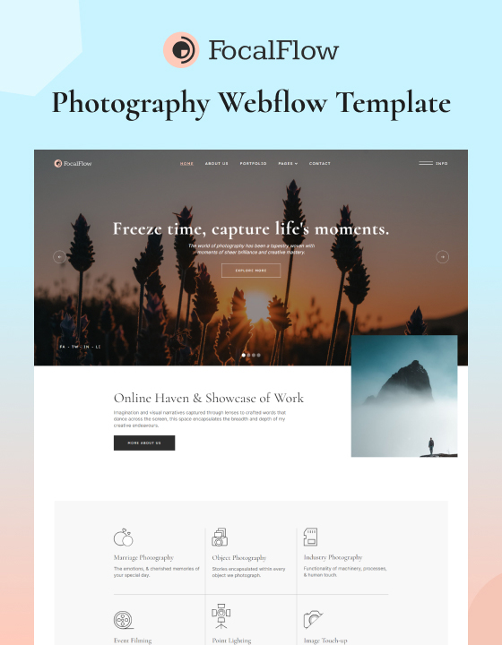 Best Photography Webflow Template in 2024 - FocalFlow | VictorFlow ...