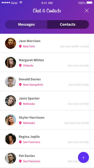 Chat Main Contacts Page - Grial UI Kit For Xamarin Forms