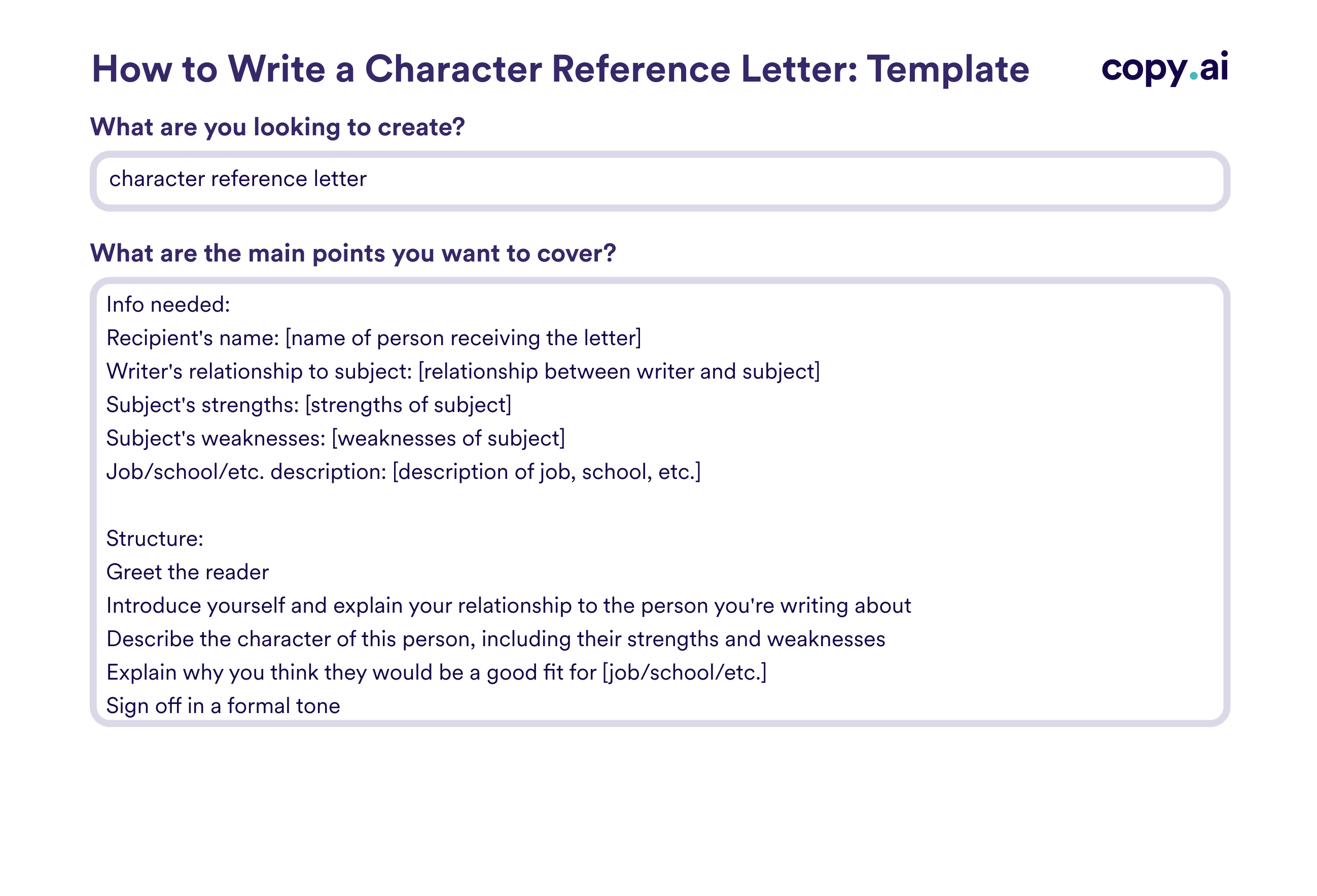 Character Reference Letter Templates How To Write Examples