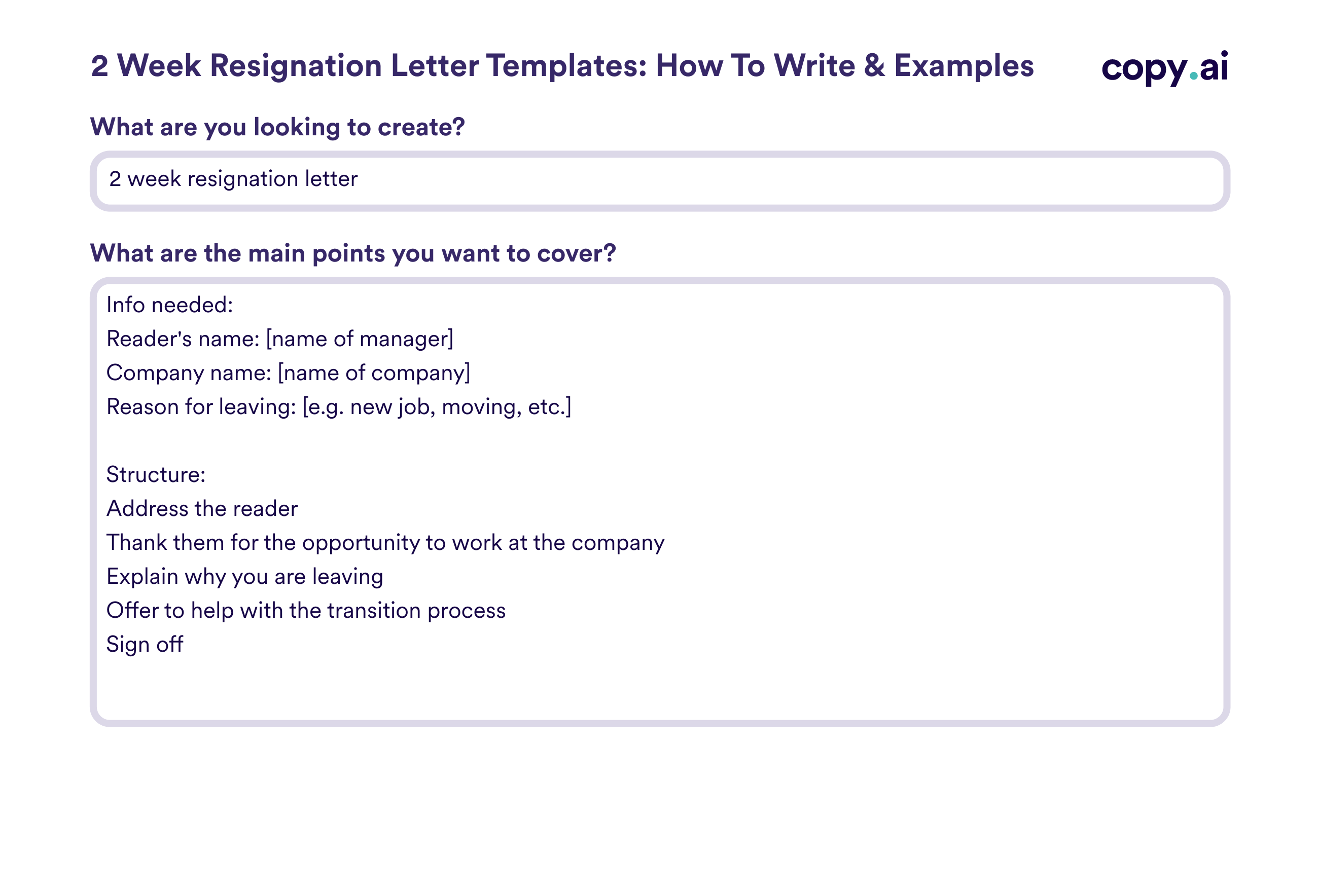 2 Week Resignation Letter Templates How To Write Examples