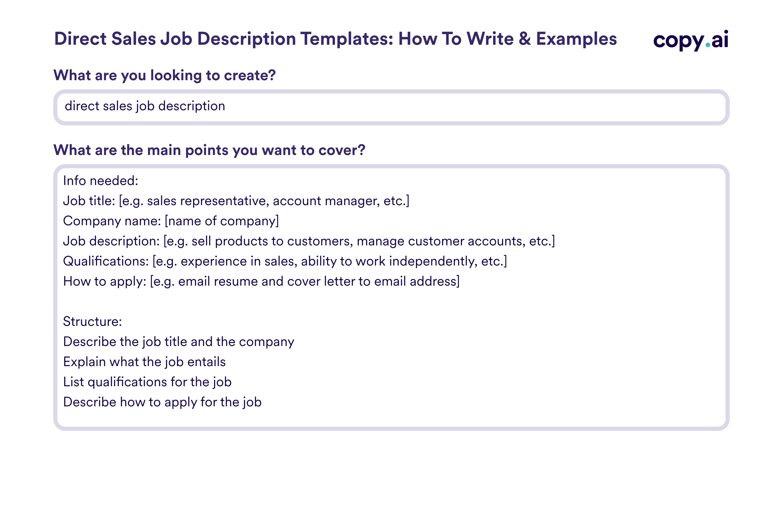 Direct Sales Job Description Templates How To Write Examples