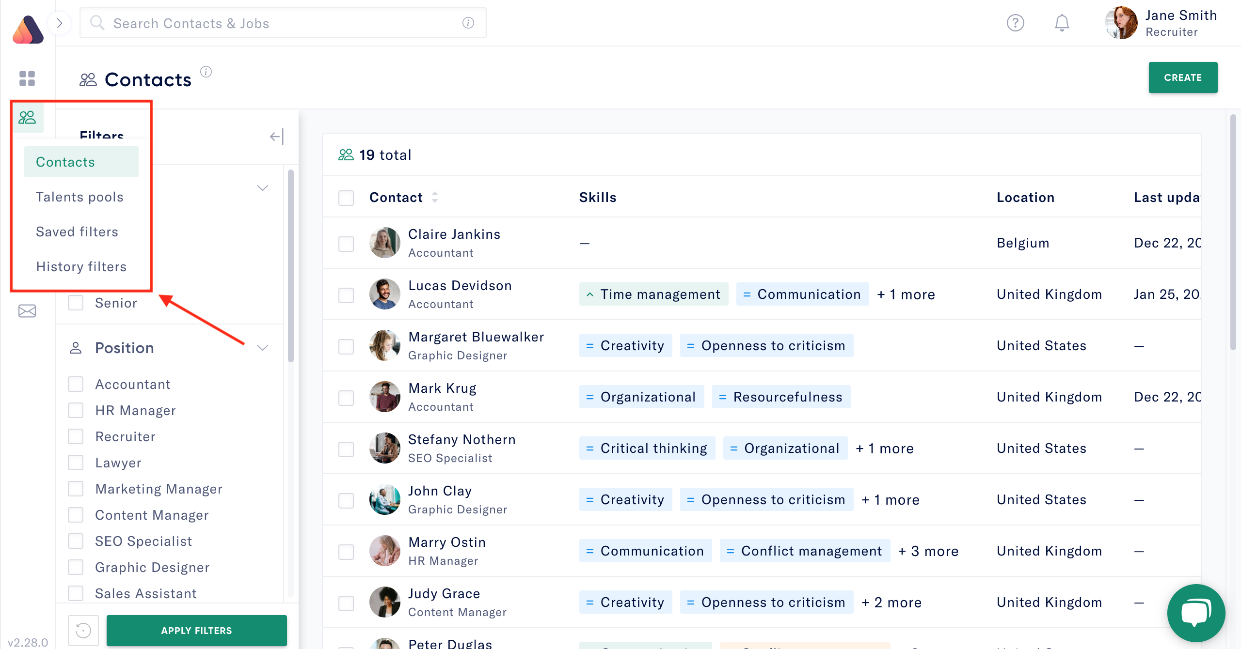 How to search for contacts using internal search?