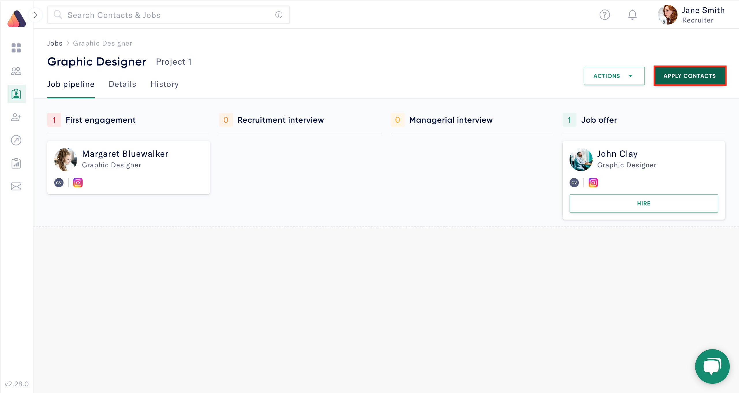 How to apply candidate to the job pipeline?