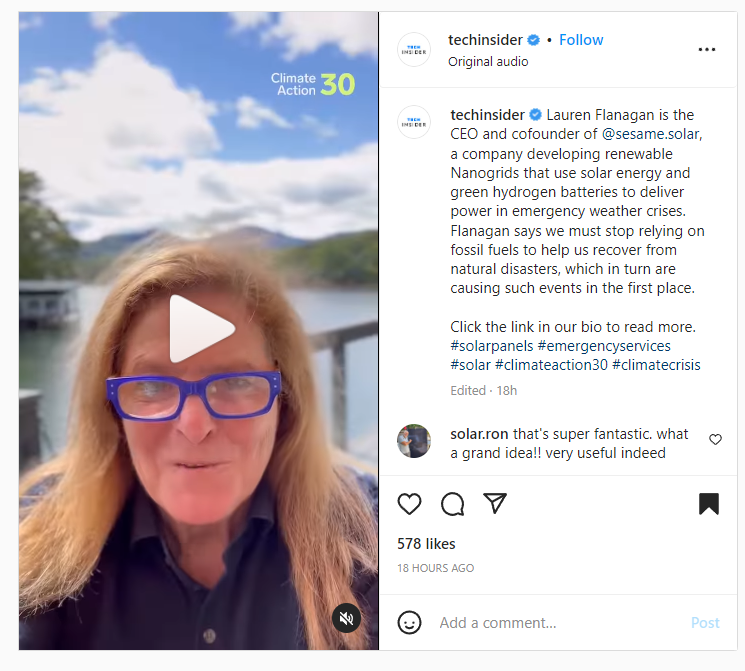 Lauren Flanagan Featured on TechInsider's Climate Action 30 | Sesame Solar