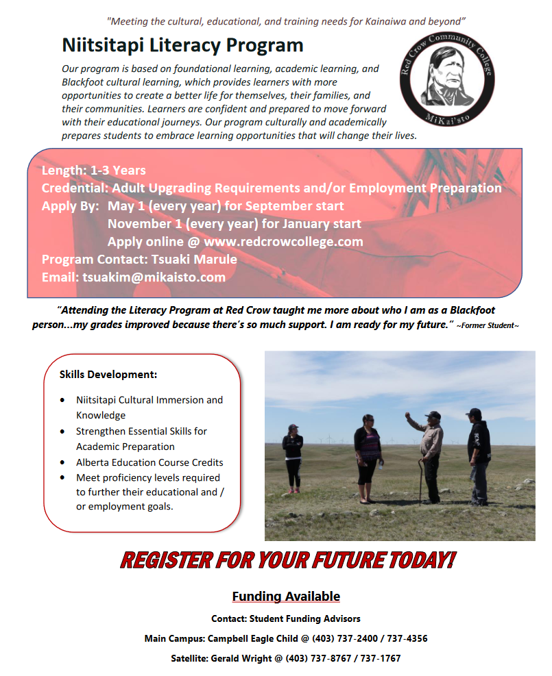 Niitsitapi Literacy Program | News | Red Crow Community College