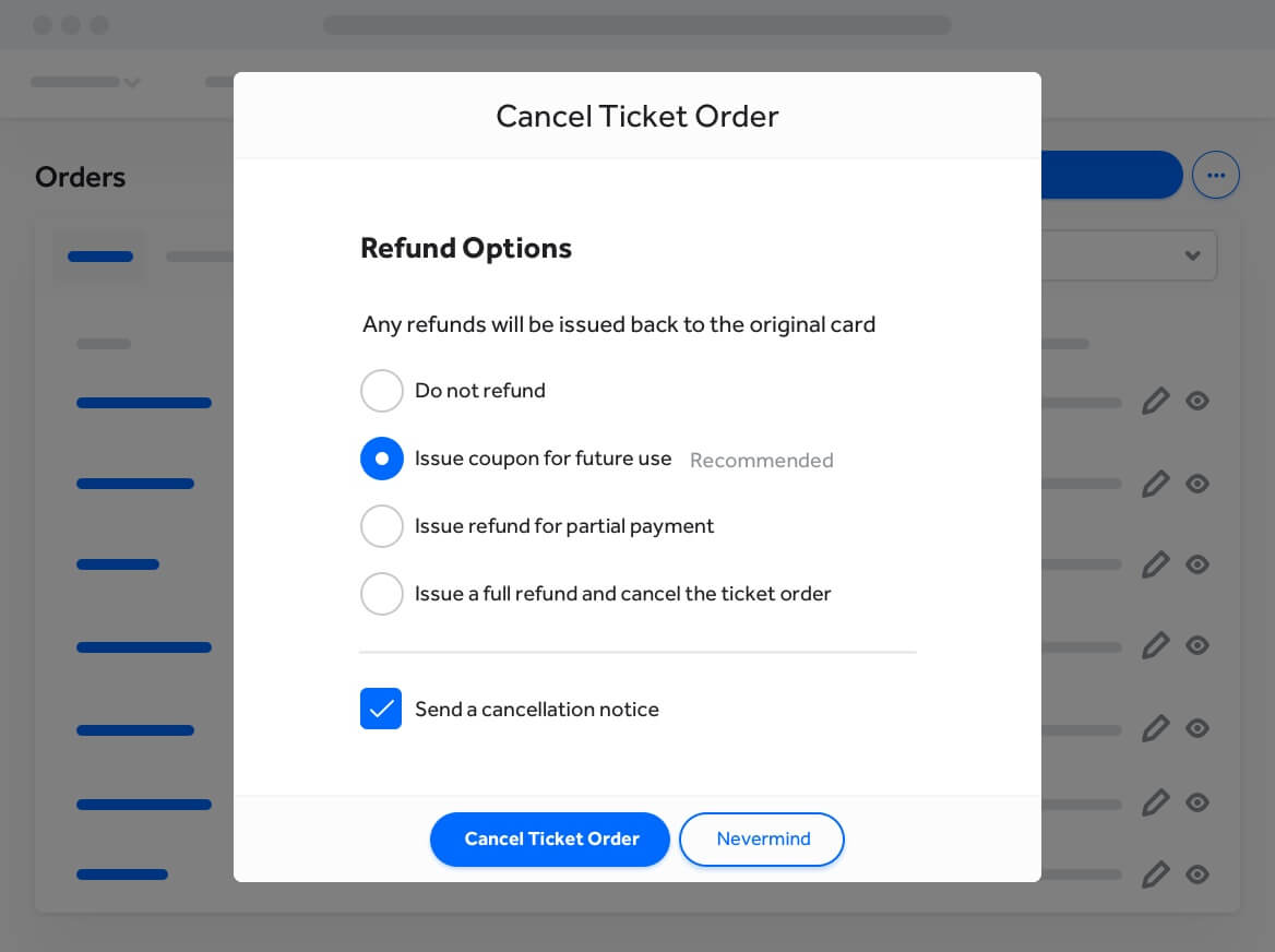 Easy Ticket Order Edits, Upgrades, and Cancelations