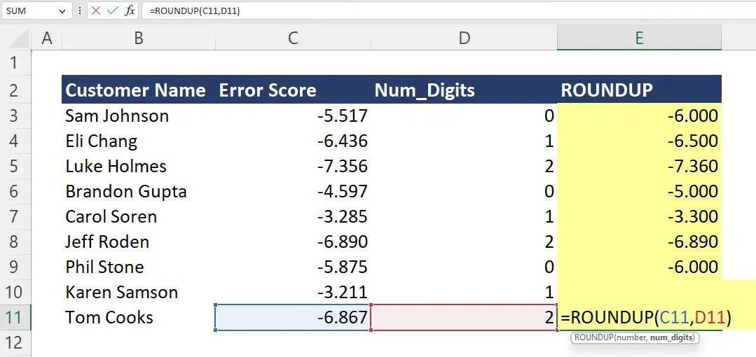 Excel ROUNDUP Function (With Examples) | Career Principles