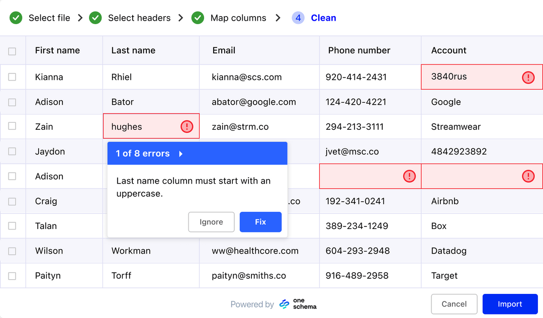 OneSchema CSV Importer | The embeddable CSV Importer for Developers