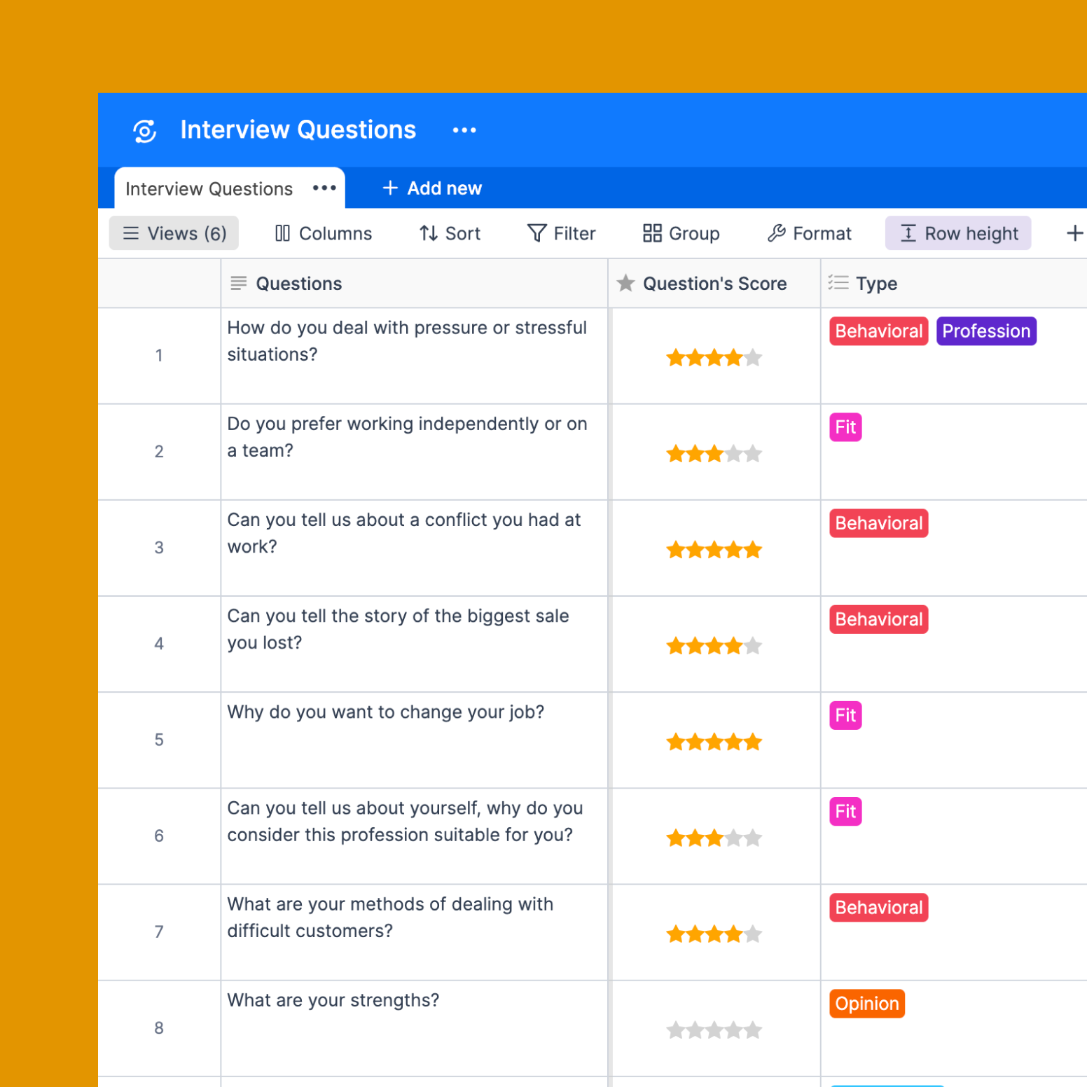 Free Interview Questions Spreadsheet Template