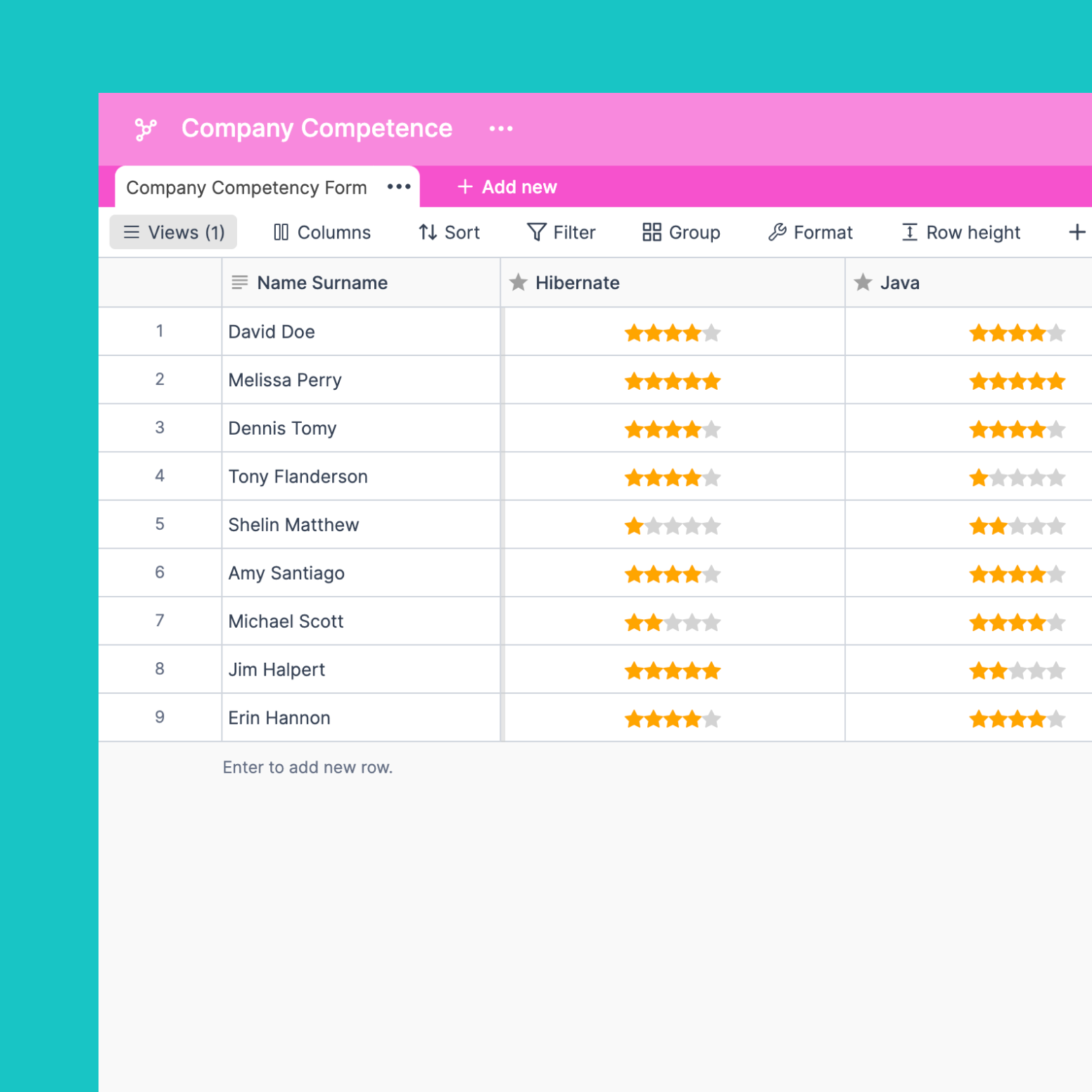 Free Company Competence Spreadsheet Template