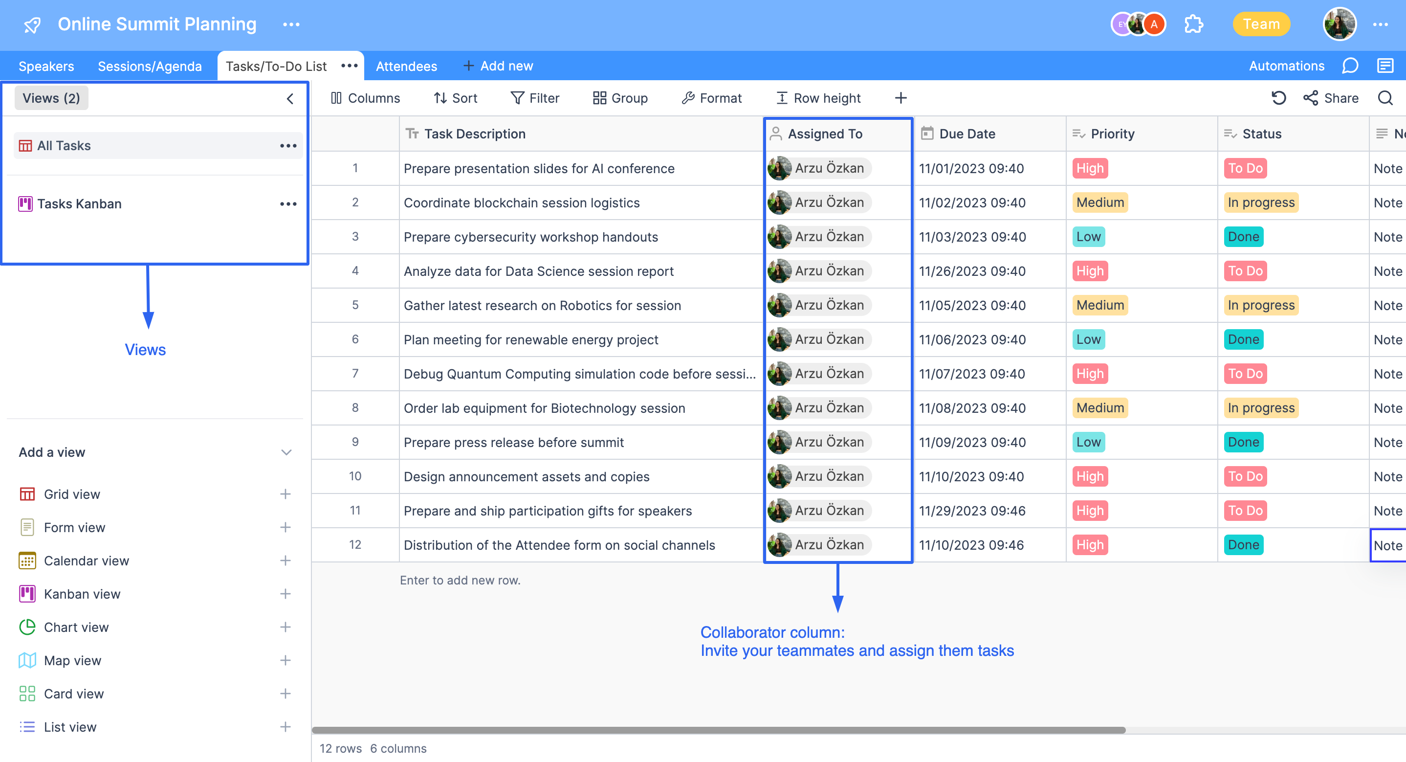 Online Summit Planning Spreadsheet Template | Retable