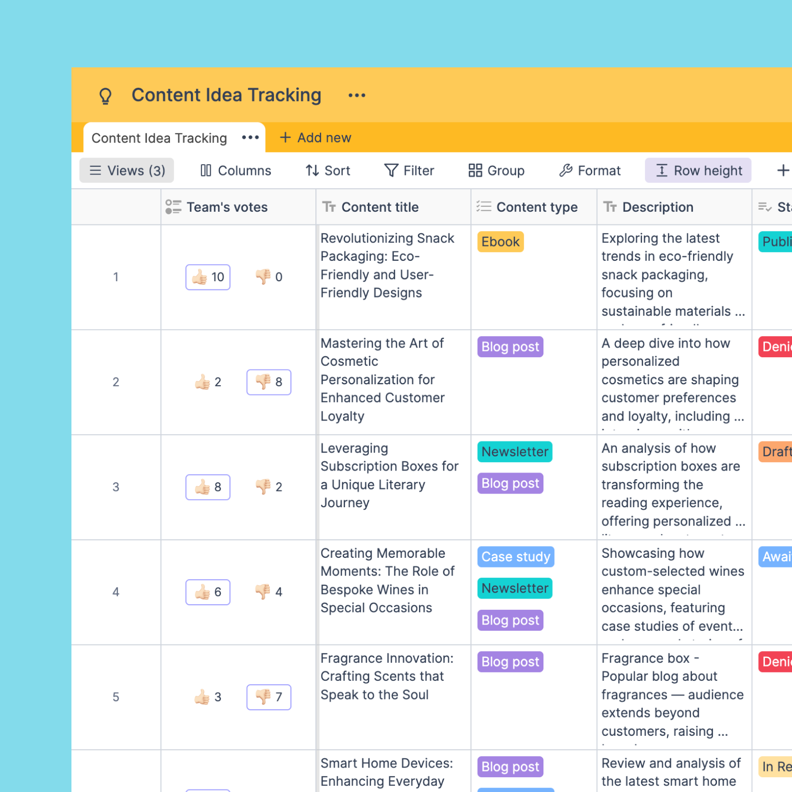 Content Idea Tracking Spreadsheet Template | Retable