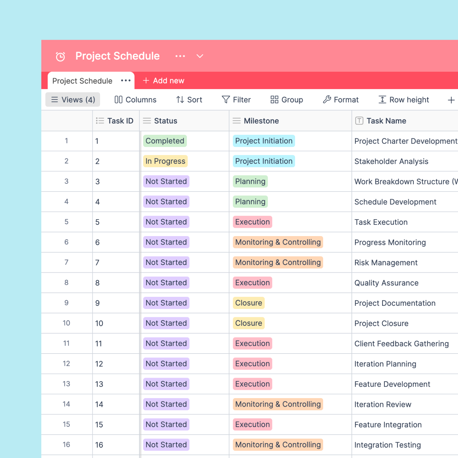 Free Project Schedule Spreadsheet Template | Retable