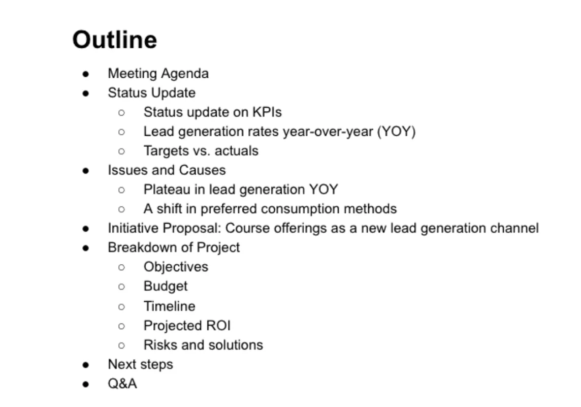 Sample presentation outline