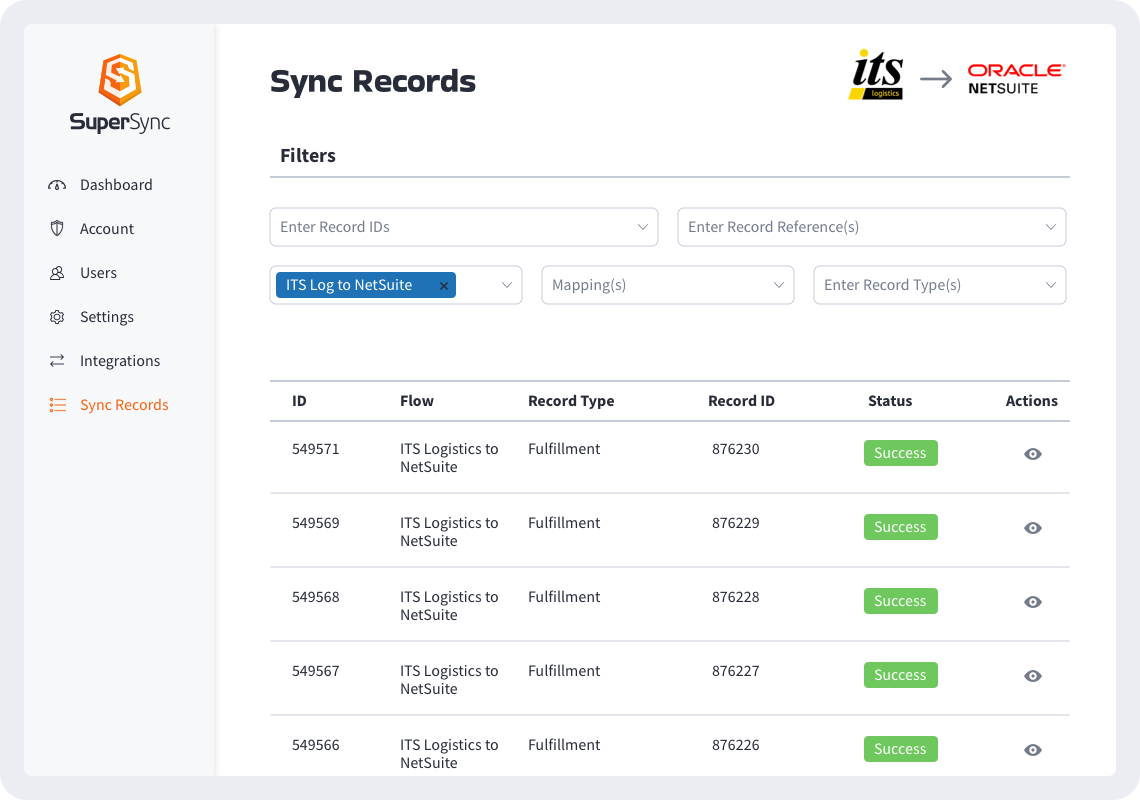 Sync ITS Logistics with NetSuite | SuperSync