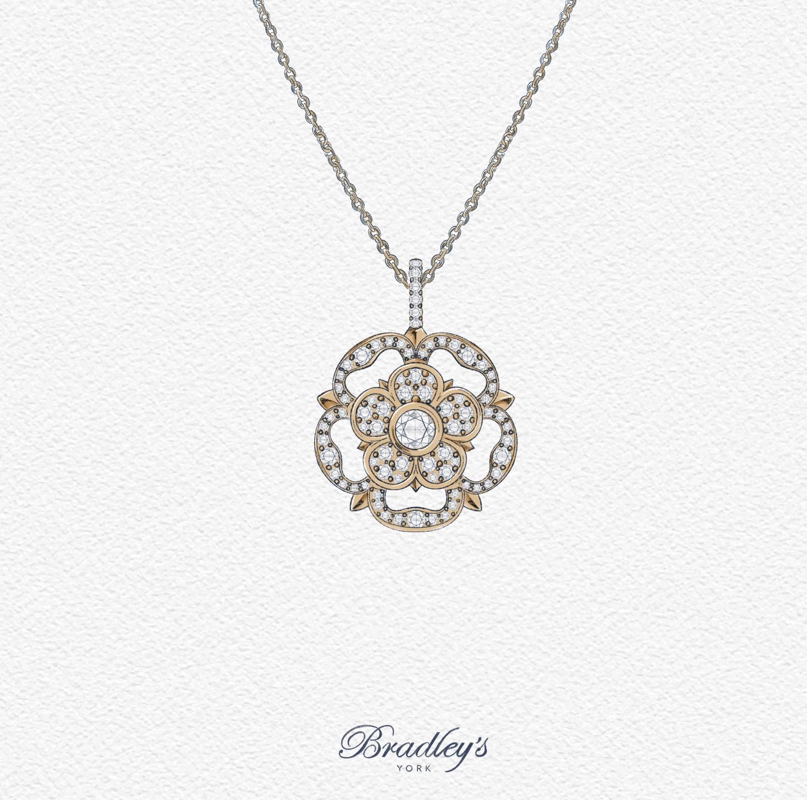 York Rose By Kay Bradley Diamond Pendant in 18ct Yellow Gold | Bradley ...