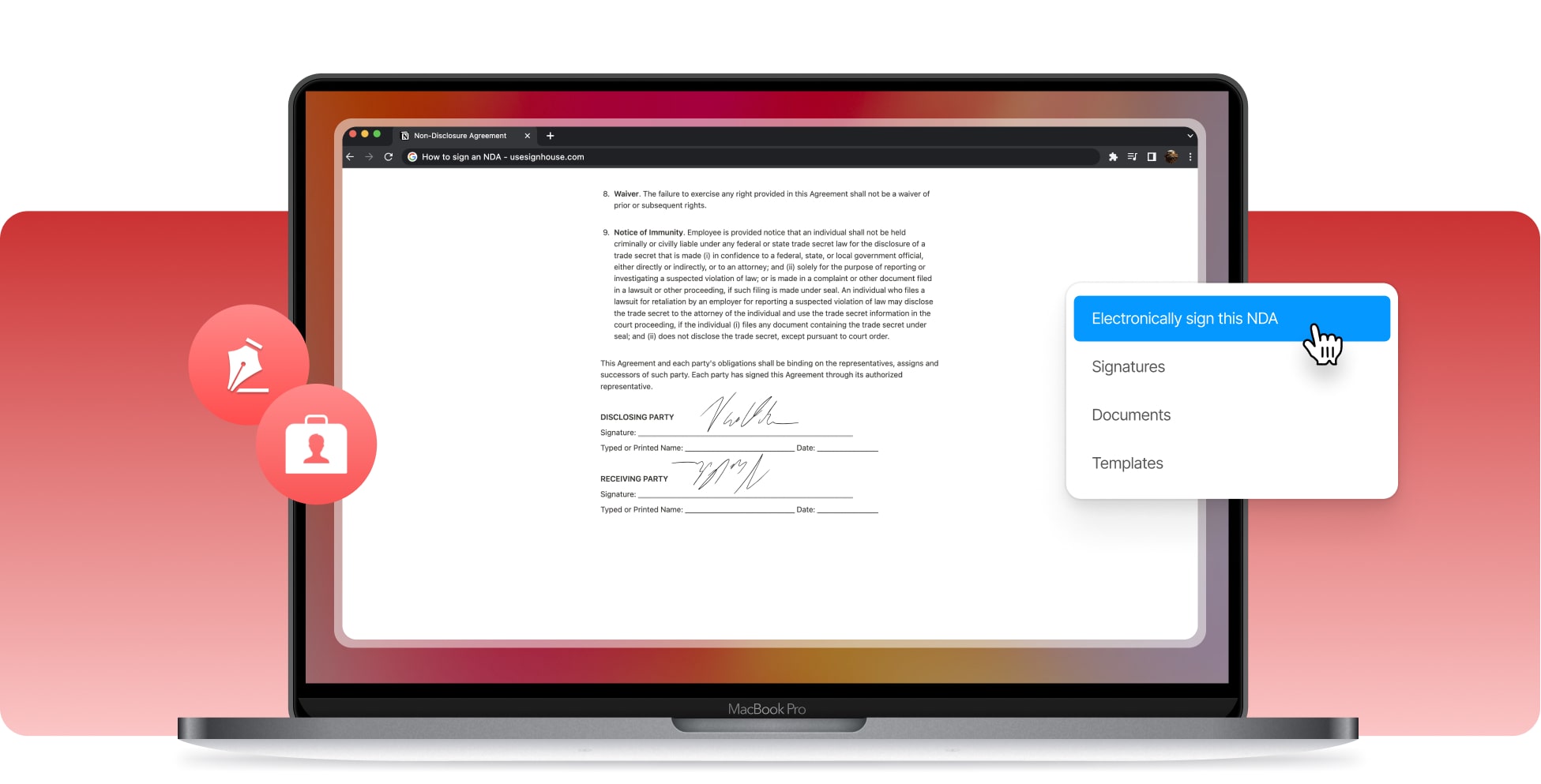 Add signature to Non-Disclosure-Agreement (NDA), the 100% faster way
