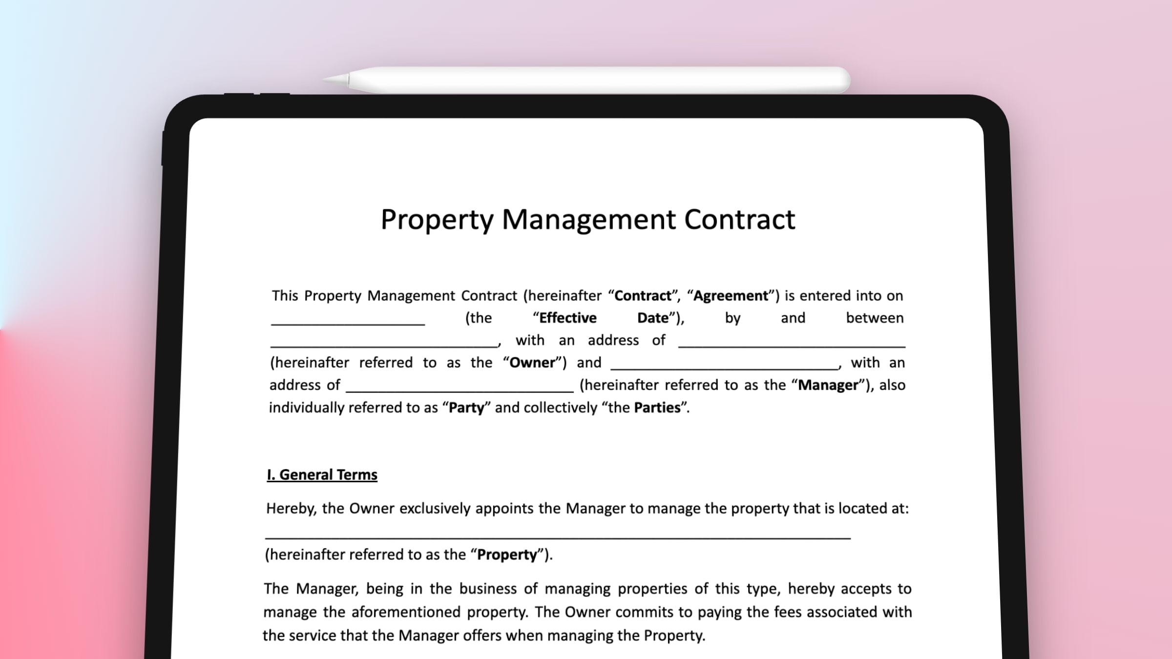 THE Working Property Management Contract Template