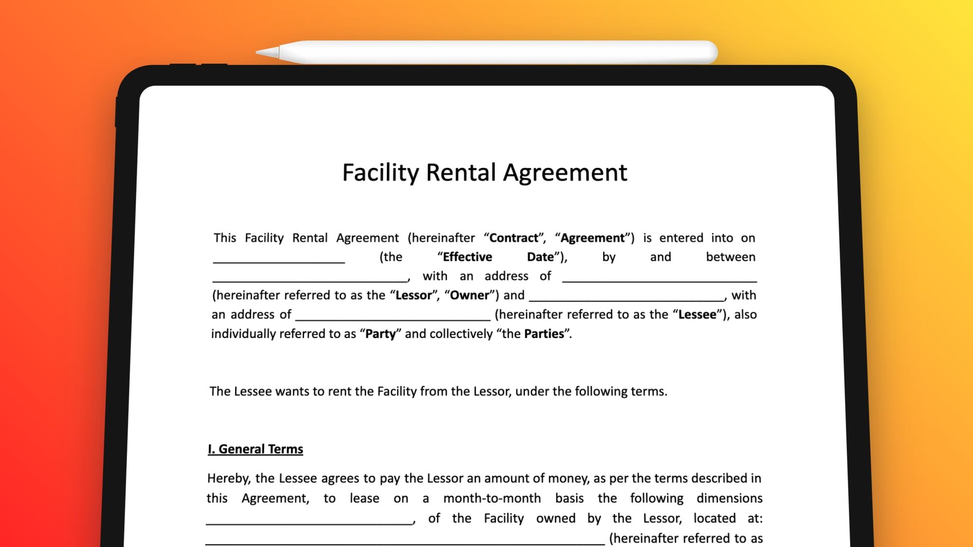 THE Working Facility Rental Agreement Template