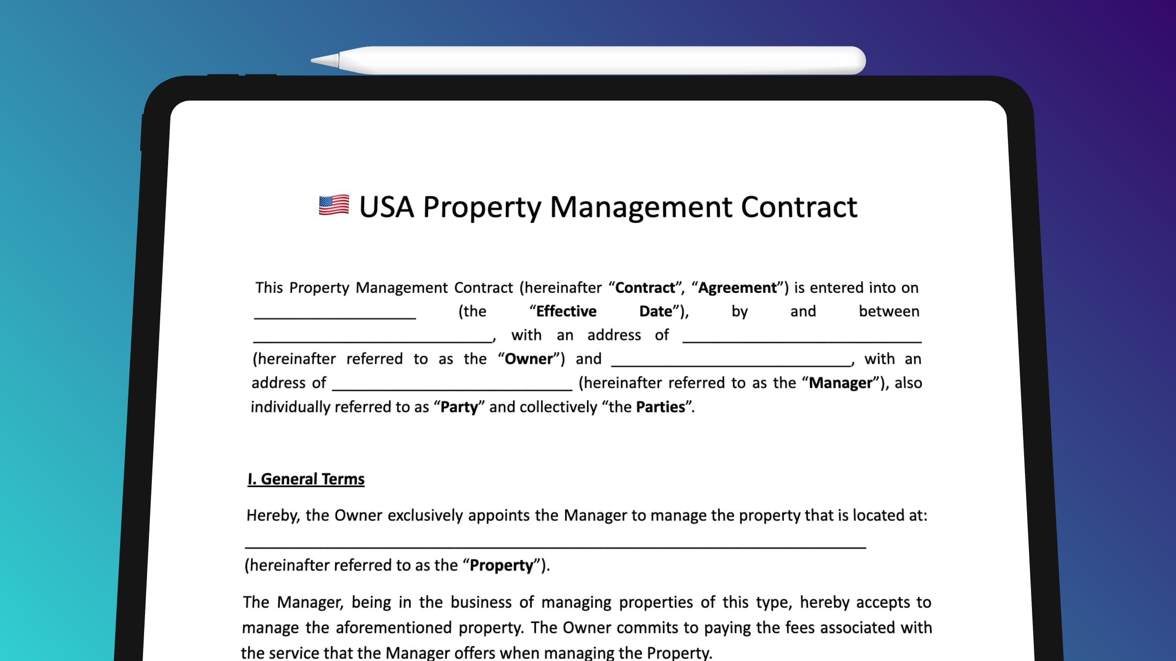 THE Working USA: Property Management Contract Template