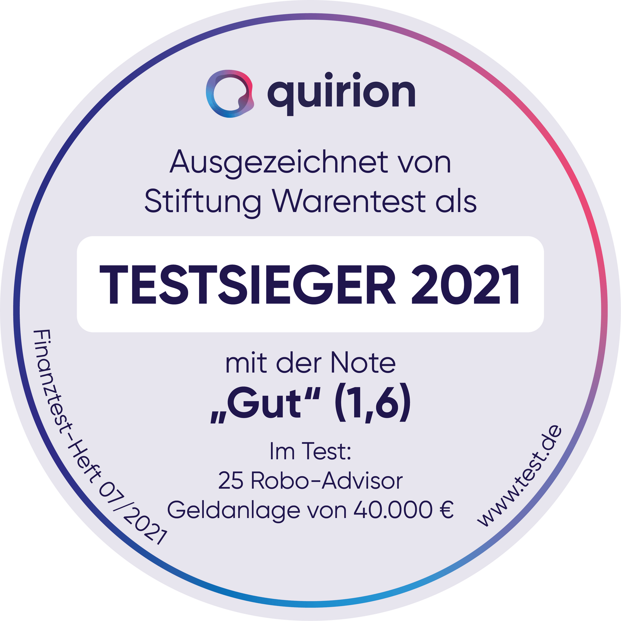 Geld anlegen beim TESTSIEGER - Beste digitale Geldanlage | quirion.de