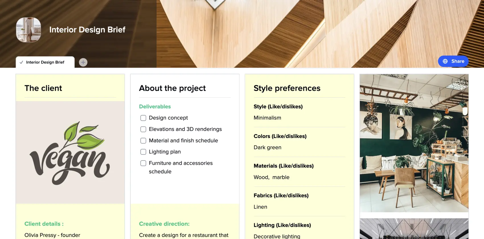 Free Project Plan Template for Motion Design online | xTiles