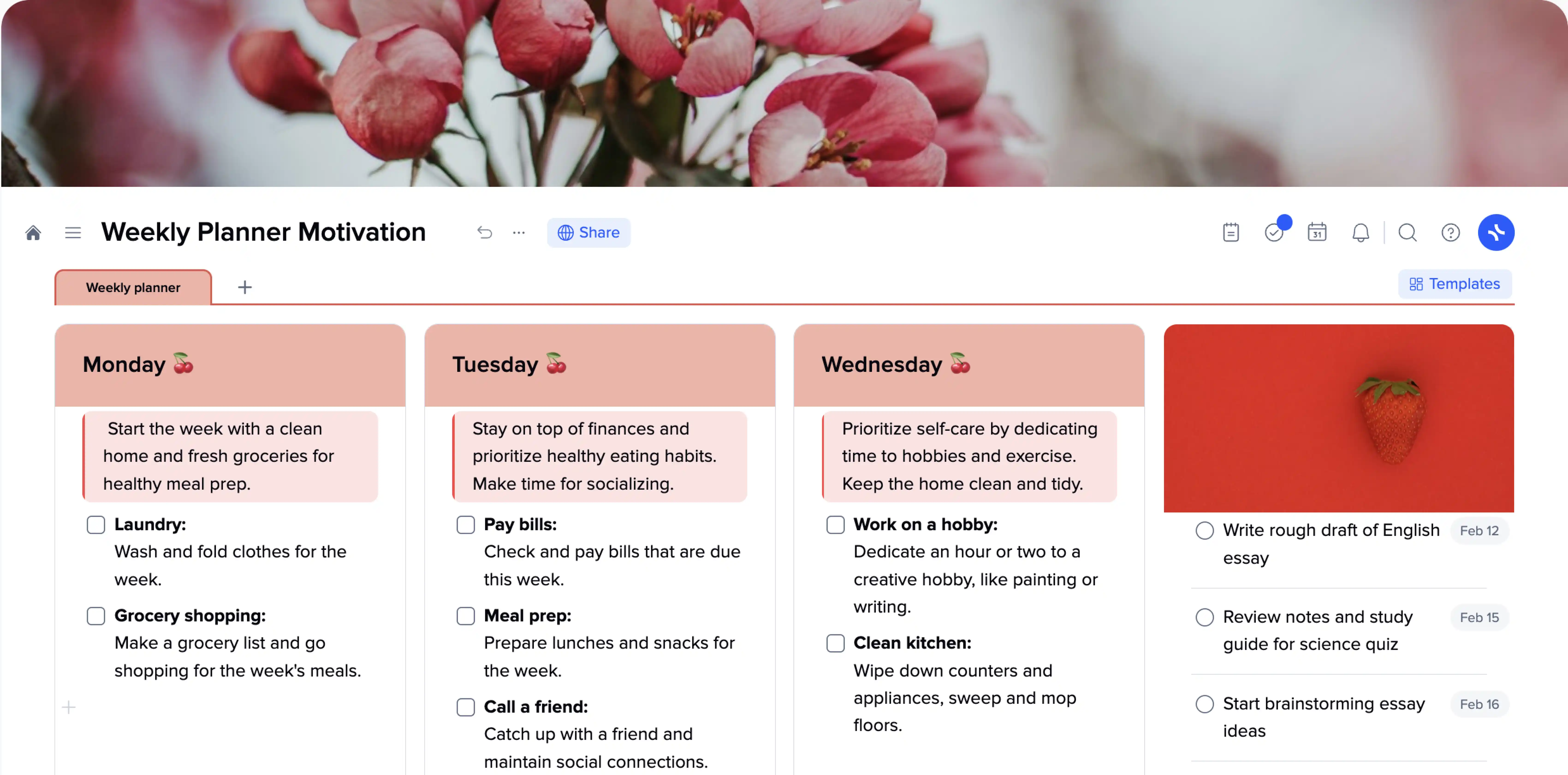 Weekly Planner Productivity for free | xTiles