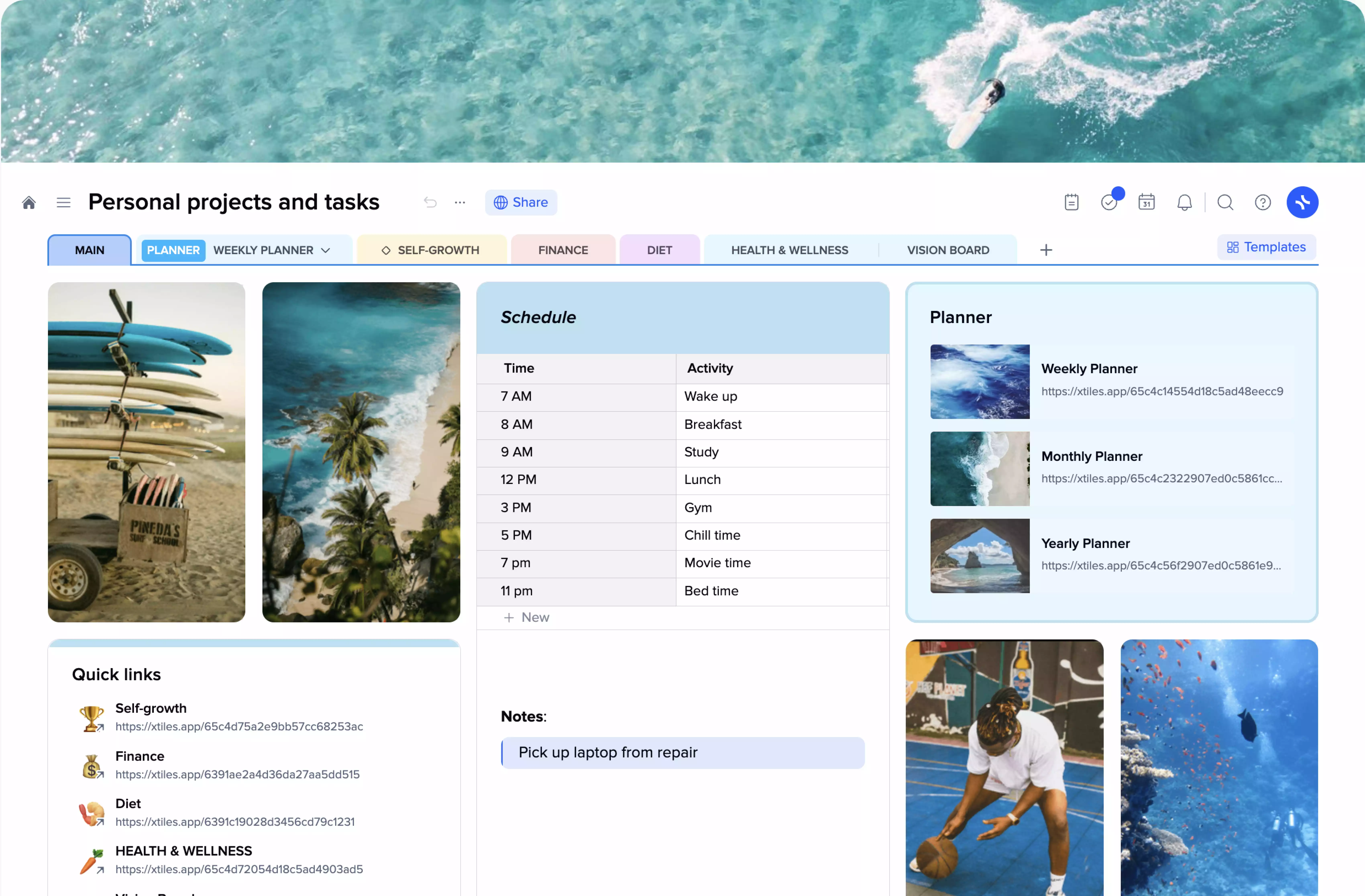 Workspace For Personal Use online for free | xTiles