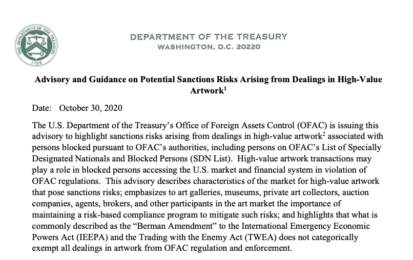 OFAC & ART ADVISORY | News | Graces.community