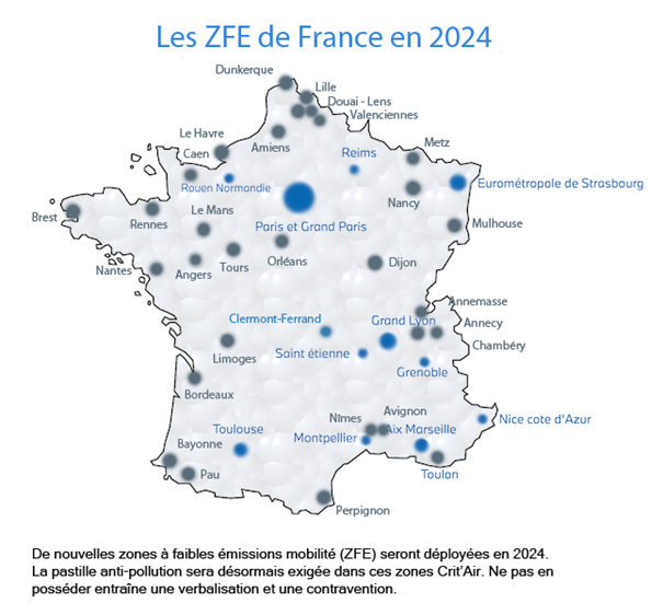 Les nouvelles zones Crit’Air en 2024