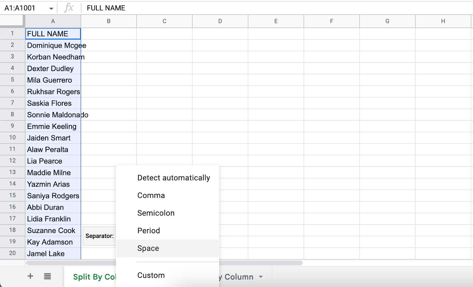 How To Split First And Last Name In Google Sheets Easiest Way 