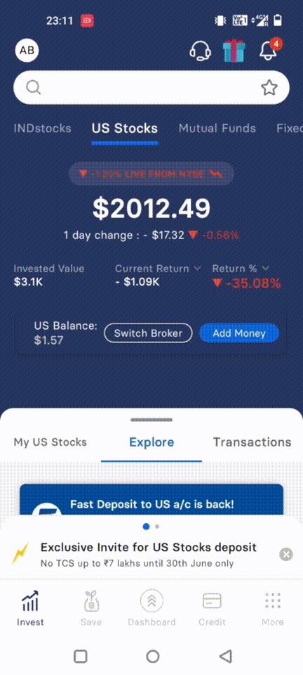 INDmoney uses bottom tabs for their learning module