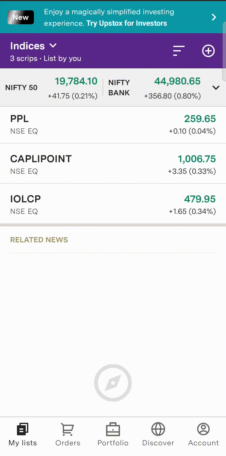 Upstox uses a persistent top banner to drive adoption