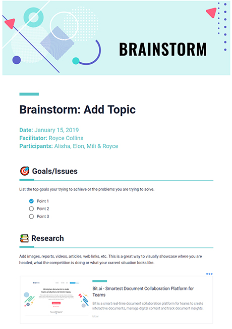 Brainstorming Template | Bit.ai