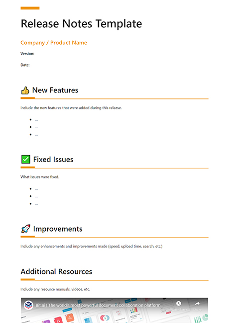Release Notes Template | Bit.ai